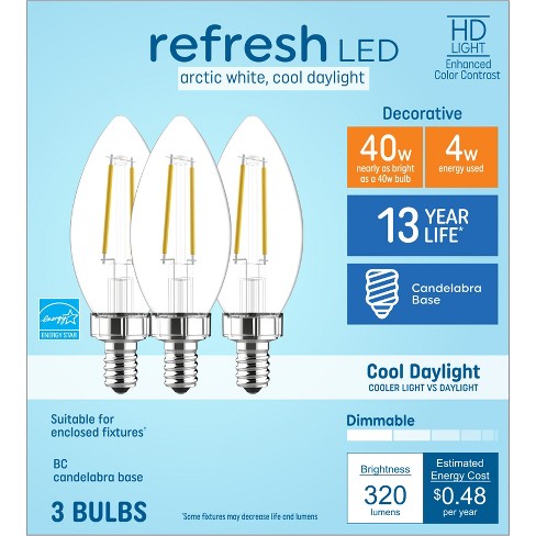 Ge 3pk 40w Refresh Led Cac Decorative Light Bulbs Cool Daylight : Target