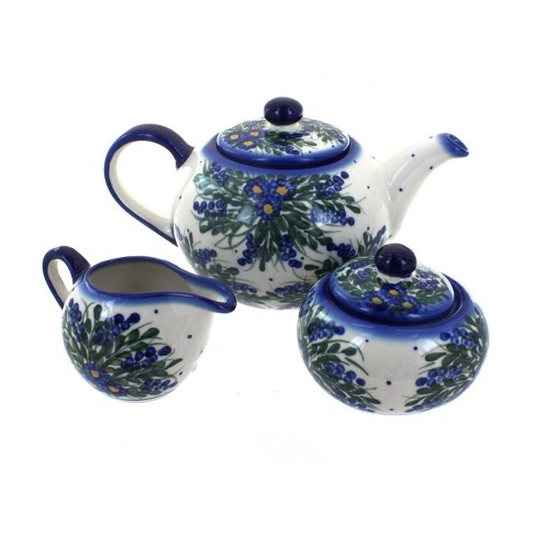 Blue Rose Polish Pottery Hyacinth 3 Piece Tea Set : Target