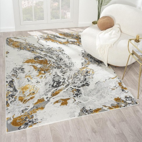 Luxe Weavers Abstract Marble Gold 4x5 Area Rug : Target