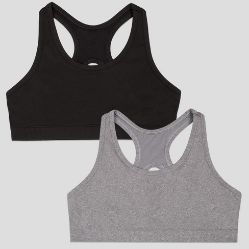 Fruit Of The Loom Girls Stay Dry Racerback Sports Bra 2 Pack Black Hue ...