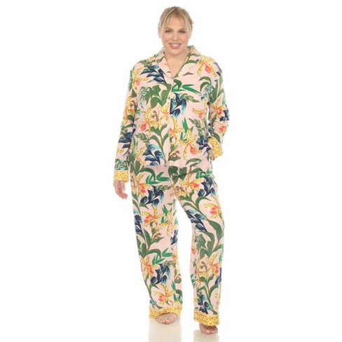 White Mark Plus Size Two Piece Wildflower Print Pajama Set - Pink, 1x ...