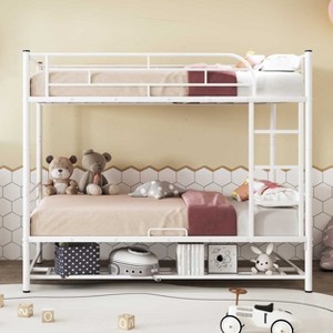 Xiyuyeu Twin Over Twin Bunk Bed With Guardrail,metal Loft Bed With Ladder And Shelf For Bedroom ...