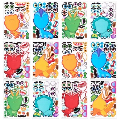24pcs Make-a-face Dinosaur Sticker Sheets For Kids, Make Your Own ...