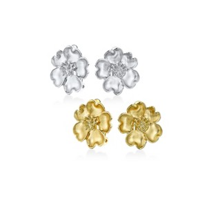 Bling Jewelry Heart Petals Flower Clip On Earrings CZ Non Pierced Ears ...