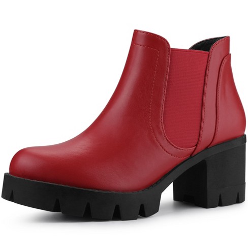 Allegra K Women's Lug Sole Chunky Heel Chelsea Ankle Boots Red 9.5 : Target