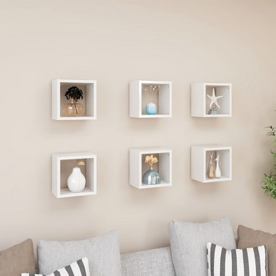 Vidaxl Wall Cube Shelves 6 Pcs High Gloss White 8.7 In.x5.9 In.x8.7 In ...