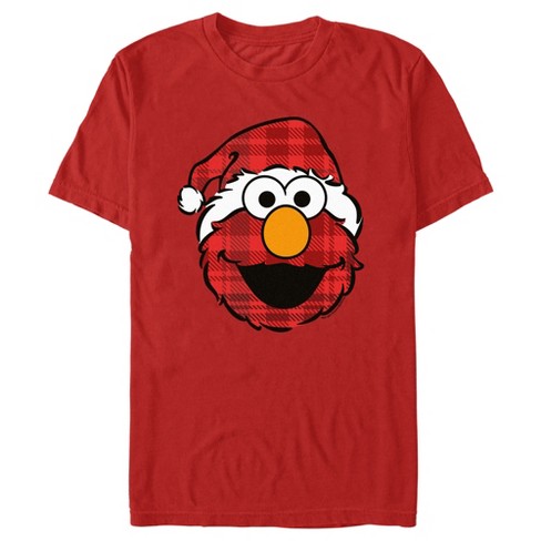 Men's Sesame Street Elmo Plaid Pattern Face T-shirt - Red - Small : Target