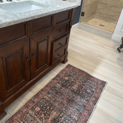 Nourison Washable Brilliance 2' X 6' Navy/brick Vintage Indoor Bathroom ...