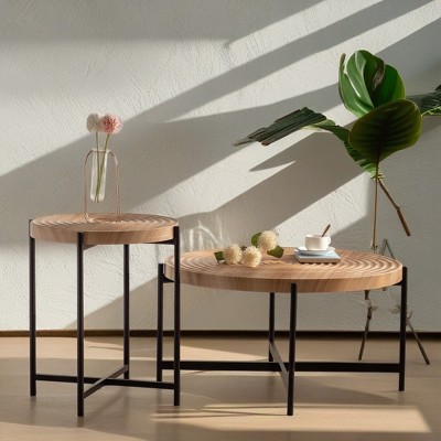 Lovmor Modern Thread Design Round Coffee Table , Mdf Table Top With ...