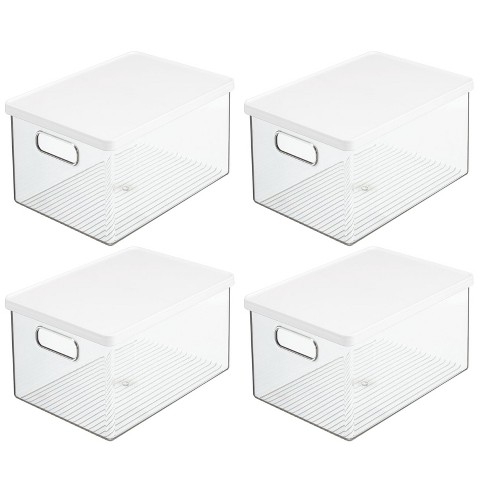 Mdesign Plastic Storage Bin Box Container, Lid And Handles, 4 Pack ...