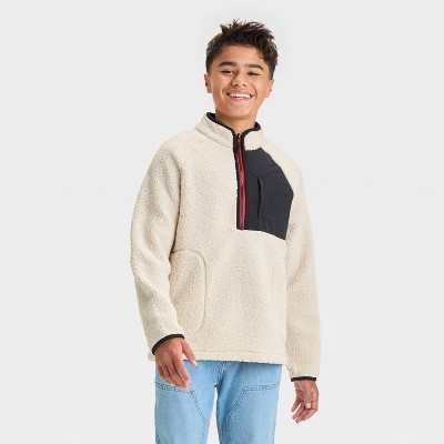 Boys' Faux Shearling Quarter Zip Pullover Sweater - Art Class™ Tan Xs ...