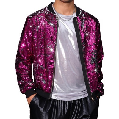 Lars Amadeus Men's Halloween Zip Up Party Disco Metallic Shiny Sequin ...