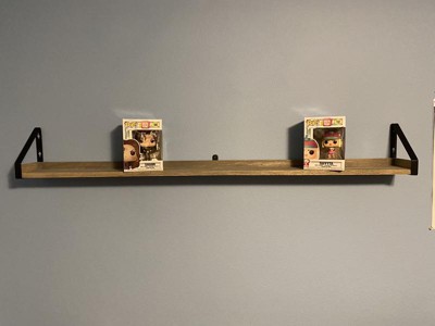 48" Solid Wood Ledge Wall Shelf With Rustic Metal Bracket Walnut ...