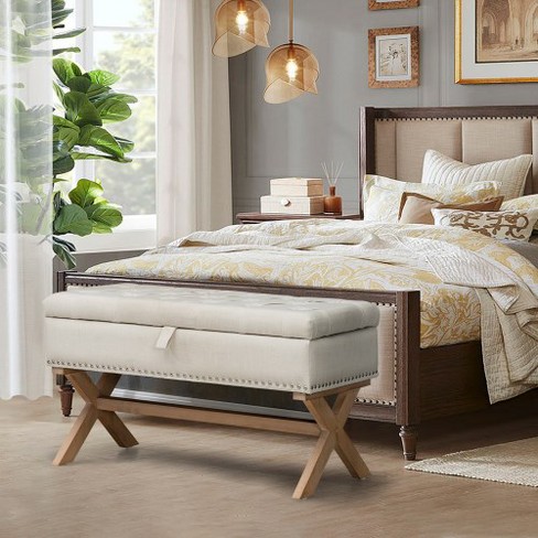 35 Inch Storage Ottoman, Button-tufted Ottoman Linen Storage Bench ...