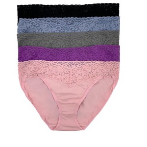 Felina Women's Stretchy Lace Trimmed Bikini Underwear, 5-Pack (Midnight ...