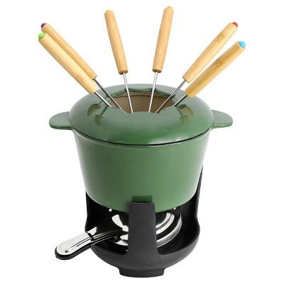 Megachef Enameled Cast Iron 10 Piece Fondue Pot Set With Serving Forks ...