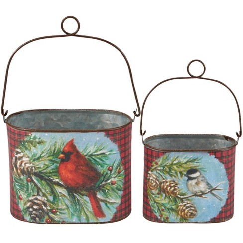 Primitives By Kathy 4.75 In Cardinal & Friend Bin Set Red Bird Pinecone ...