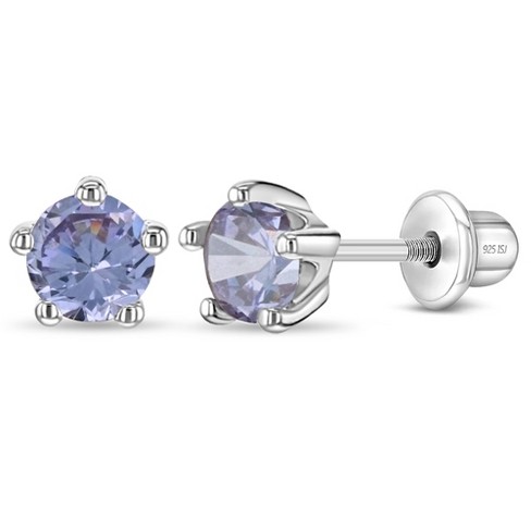 Girls' Classic Cz Birthstone Solitaire Screw Back Sterling Silver ...