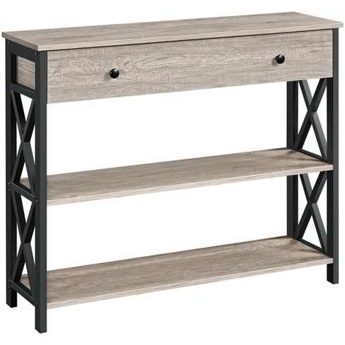 Yaheetech Vintage Wooden Console Table With 1 Drawer And 2 Open Shelves ...