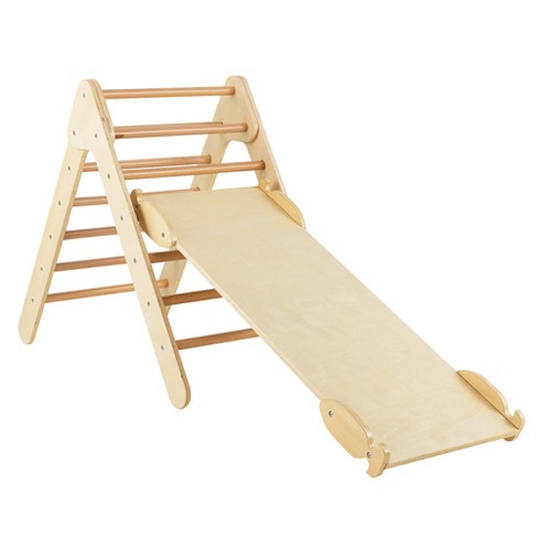 Costway 3-in-1 Wooden Climbing Triangle Set Triangle Climber W/ Ramp ...