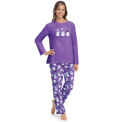 Collections Etc Embroidered Snowman Trio 2-piece Soft Fleece Pajama Set ...