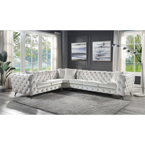 133" Atronia Sectional Sofa Beige Fabric - Acme Furniture: Linen ...