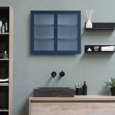 Retro Wall Cabinet With Double Glass Door, 3-Tier Storage, Detachable ...