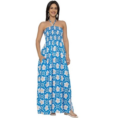 HAPPY BAY Women's Bandeau Pocket Maxi Dress Summer Boho A line Smocked ...