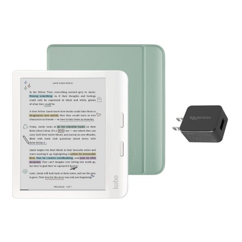 Kobo Libra Colour White Ereader With Garden Green Basic Sleepcover & Ac ...