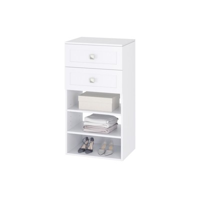 Homlux White Short Tower Unit W/2 Shaker Drawers & Shelves For Bedroom ...