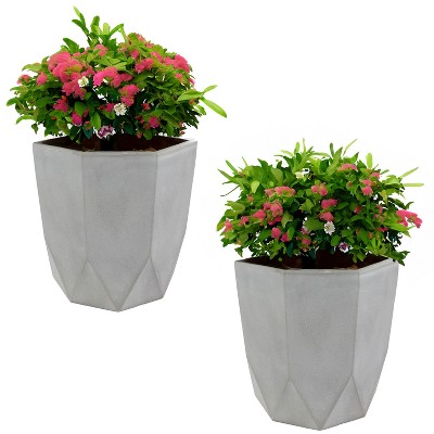 Sunnydaze Modern Faceted Polyresin Outdoor Flower Pot Planter - 14.75 ...