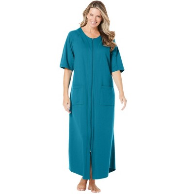 Dreams & Co. Women's Plus Size Petite Long French Terry Zip-front Robe ...