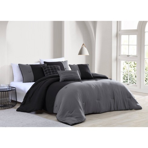 King 6pc Tillman Enzyme Washed Colorblock Comforter Set Black/gray ...