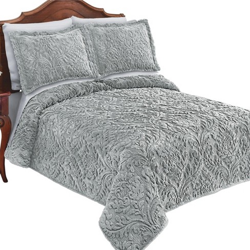 Collections Etc Cozy Textured Medallion Faux Fur Quilt Full/queen Grey ...