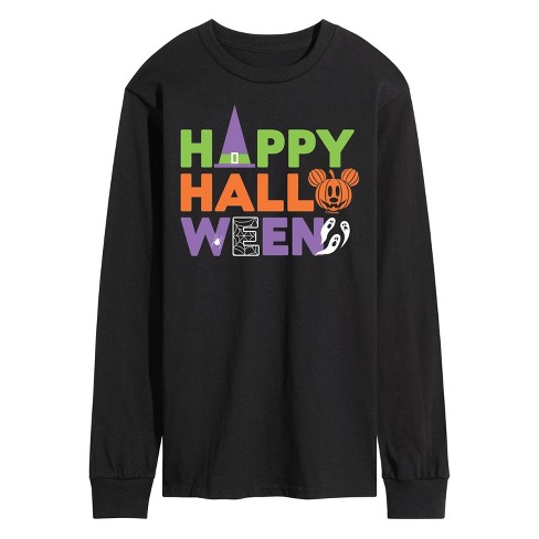Men's Disney Happy Halloween Long Sleeve Graphic T-shirt - Black ...