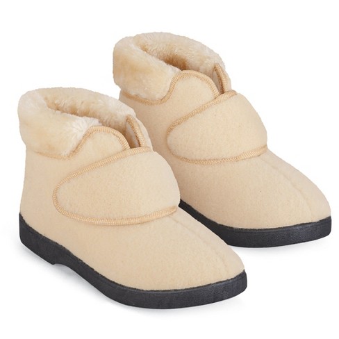 Collections Etc Faux Fur Trimmed Slipper Booties With Easy Touch ...