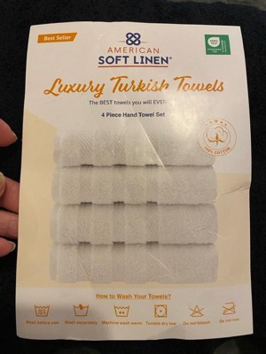 American Soft Linen 4 Pack Hand Towel Set, 100% Cotton, 16 Inch By 28 ...