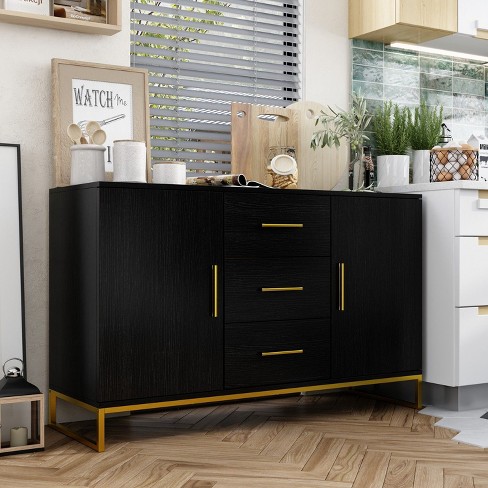 Famapy Black Sideboard Kitchen Cabinet Cupboard Buffet Storage Cabinet ...