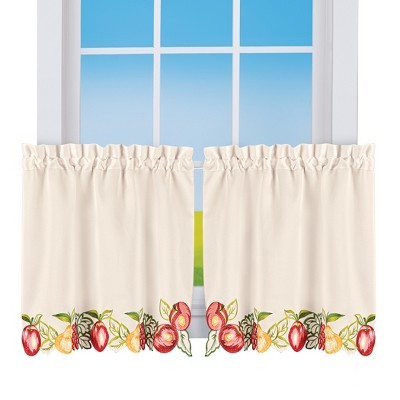 Collections Etc Embroidered Fruits Rod Pocket Top Window Curtains : Target