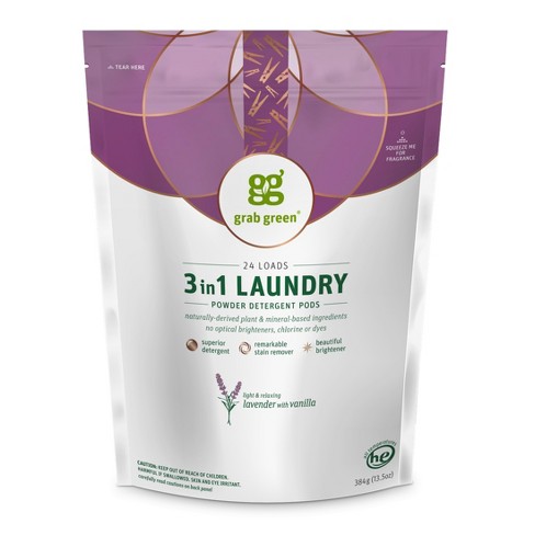 Grab Green 3 In 1 Laundry Detergent Pods, Pouch (24 Pods), Lavender ...