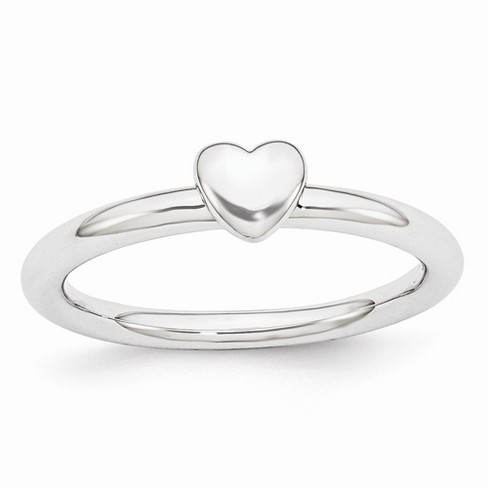 Black Bow Jewelry Rhodium Sterling Silver Stackable 4.5mm Puffed Heart ...
