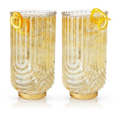 Viski Gatsby Highball Glasses Set Of 2 - Vintage Drinking Glass, Art ...