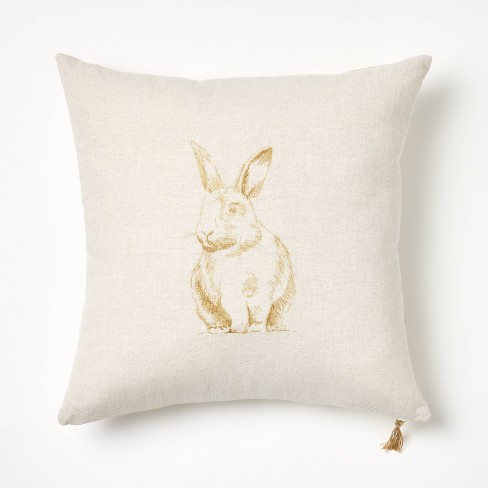 Embroidered Bunny Square Throw Pillow Linen/brown - Threshold™ Designed ...