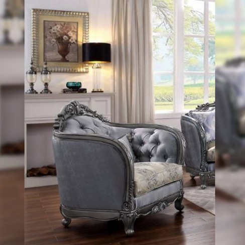 Acme Furniture 43" Ariadne Fabric Chair Platinum: Upholstered Linen ...