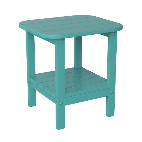 Merrick Lane 2 Tier Adirondack Side Table All Weather HDPE Indoor Outdoor Accent Table Blue