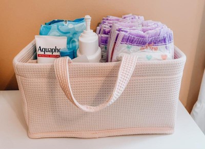 Waffle Weave Rectangular Diaper Caddy With Handles - Cloud Island™ Pink ...