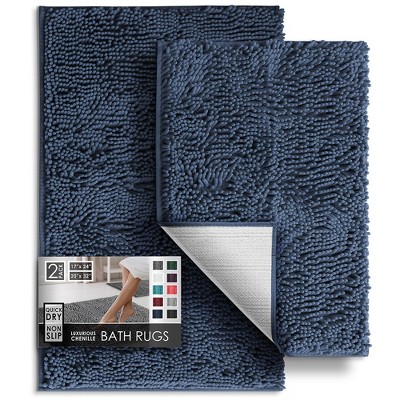 Hearth & Harbor Bathroom Rugs, 2 Piece Chenille Bath Mat Set - Navy ...