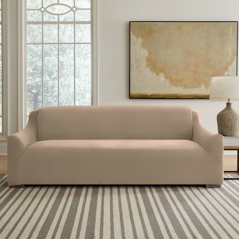 Sure Fit Hampstead Stretch Velvet Extra Large Sofa Machine Washable Couch Cover Brown Pet Friendly Indoor Use Microfiber Spandex Target