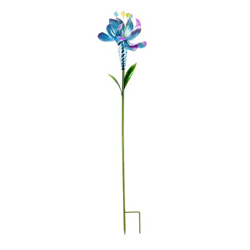 Evergreen 38.5"h Wind Spinner Flower Garden Stake, Blue : Target