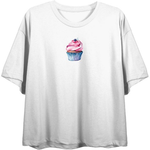 Cupcake With Pink Frosting Adult White Crew Neck Short Sleeve Tee ...